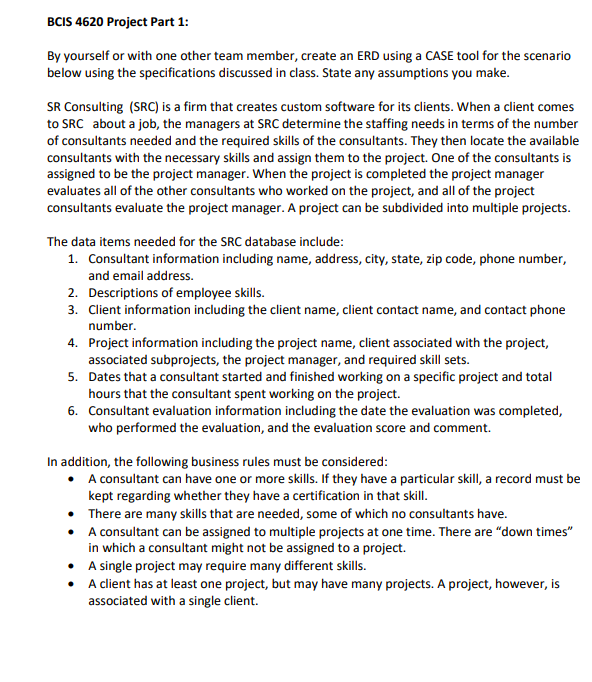 BCIS 4620 Project Part 1: By yourself or with one | Chegg.com
