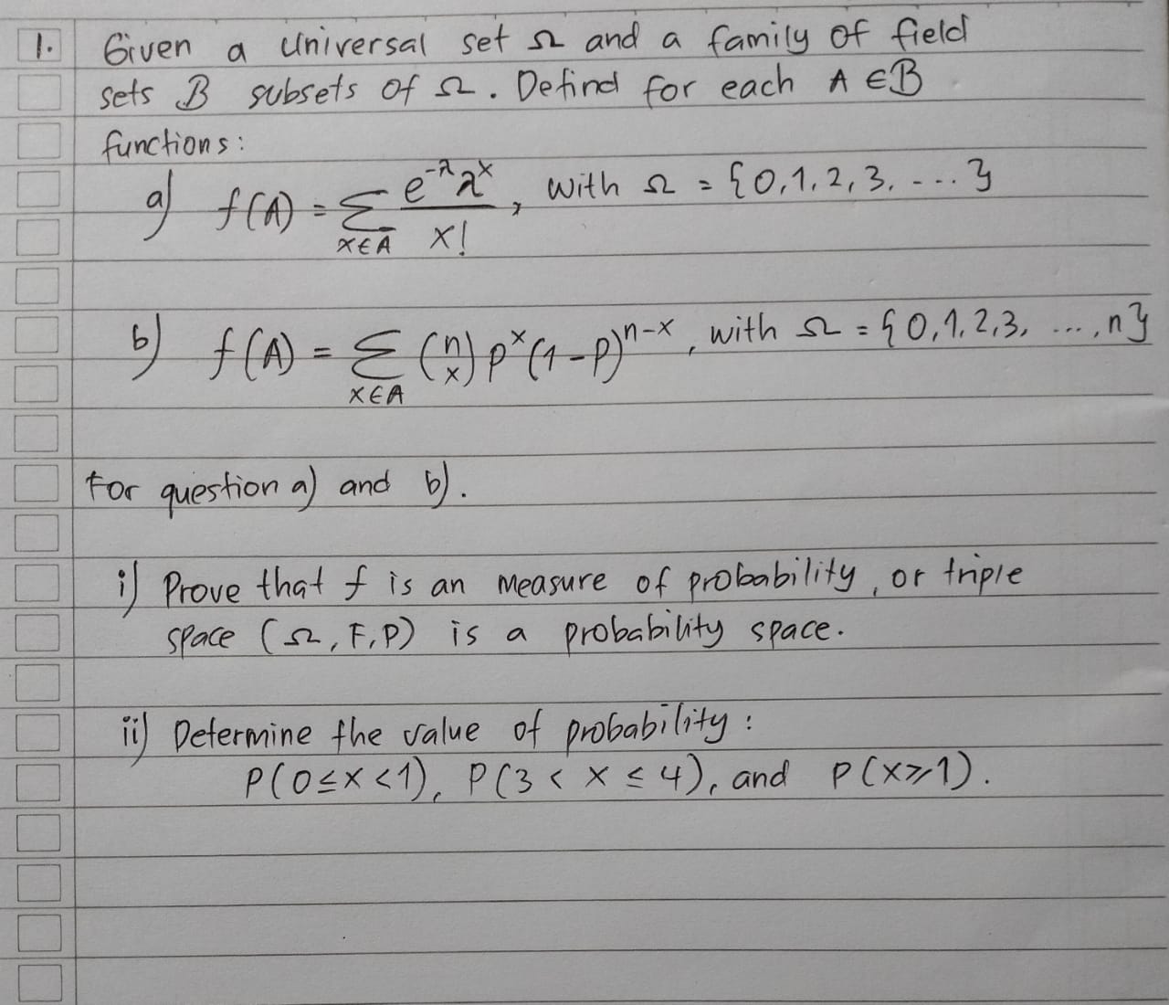 Solved Given a universal set Ω and a family of field sets B | Chegg.com