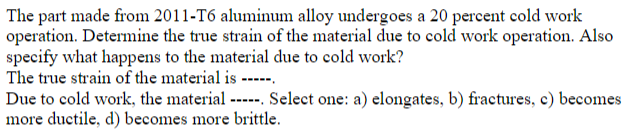 Solved The part made from 2011-T6 aluminum alloy undergoes a | Chegg.com