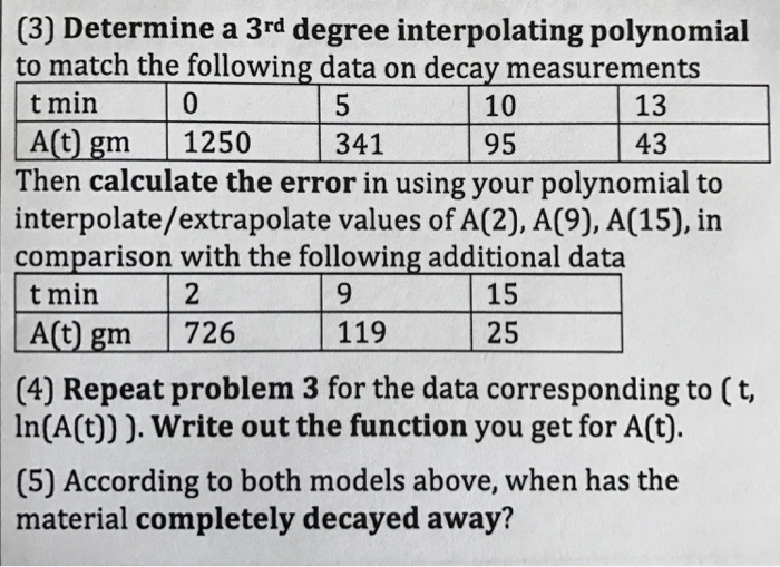 Solved 3 Determine A 3rd Degree Interpolating Polynomial 7615