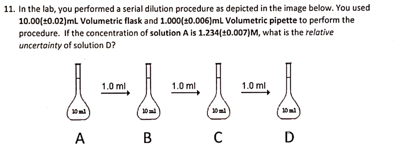 Solved 11. In the lab, you performed a serial dilution | Chegg.com