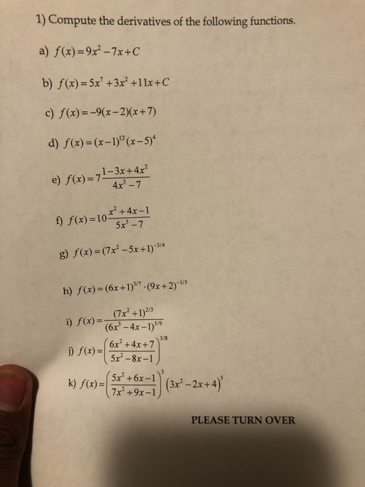 Solved 1) Compute the derivatives of the following | Chegg.com