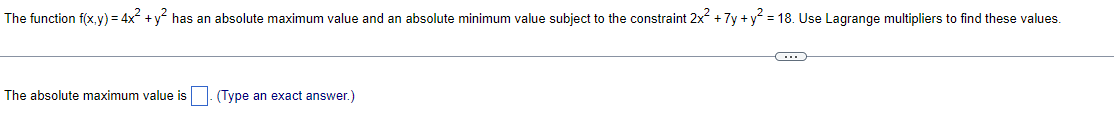 Solved The function f(x,y)=4x2+y2 ﻿has an absolute maximum | Chegg.com