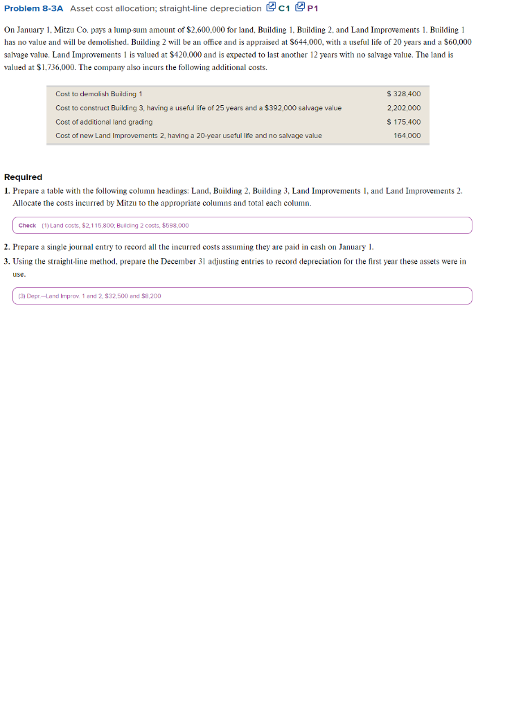 Solved Problem 8-3A Asset cost allocation; straight-line | Chegg.com