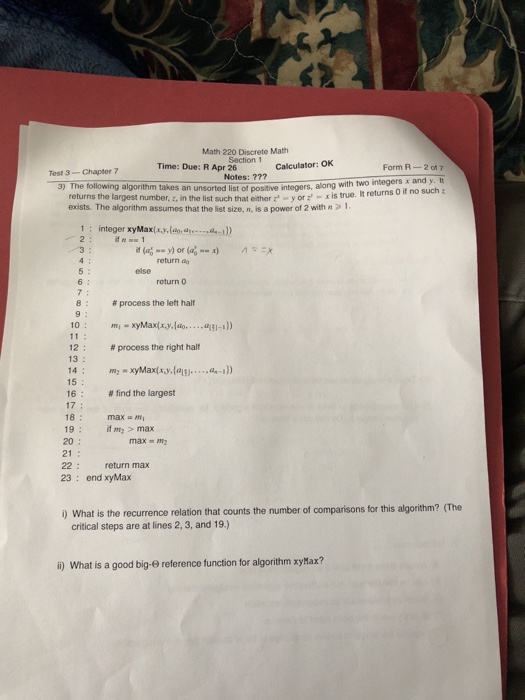 Solved Math 220 Discrete Math Section 1 Time: Due: R Apr 26 | Chegg.com