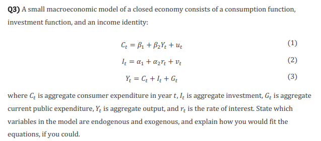 Solved This is an ﻿econometric question about Simultaneous | Chegg.com