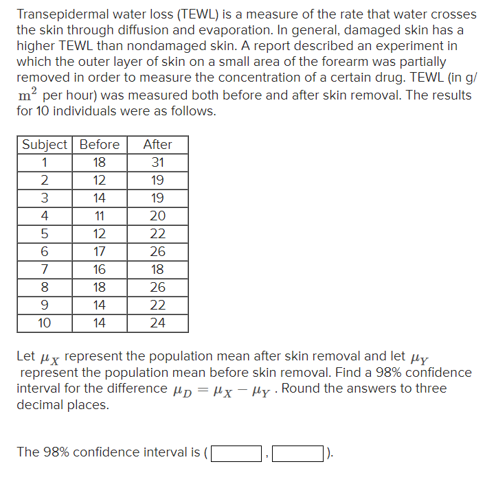 Solved Transepidermal water loss (TEWL) is a measure of the | Chegg.com