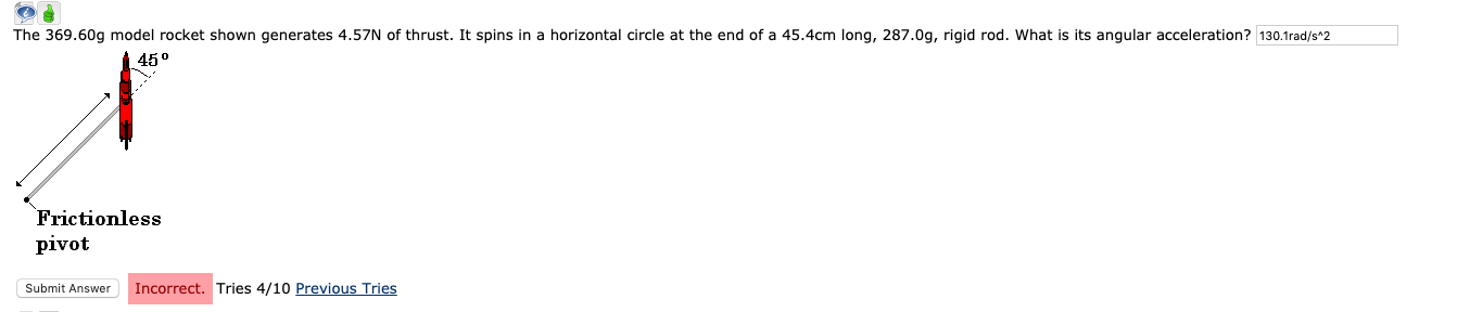 Solved The 369.60g model rocket shown generates 4.57N of | Chegg.com