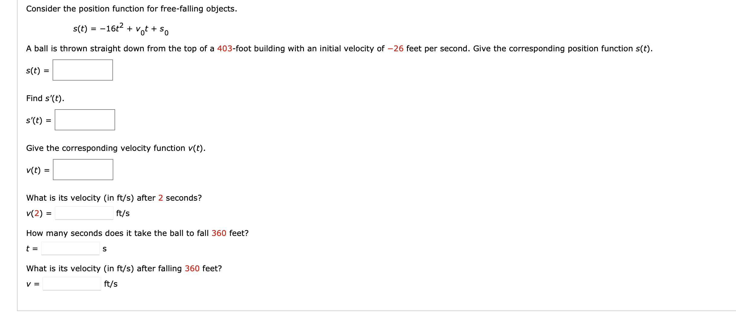 Solved Consider the position function for free-falling | Chegg.com