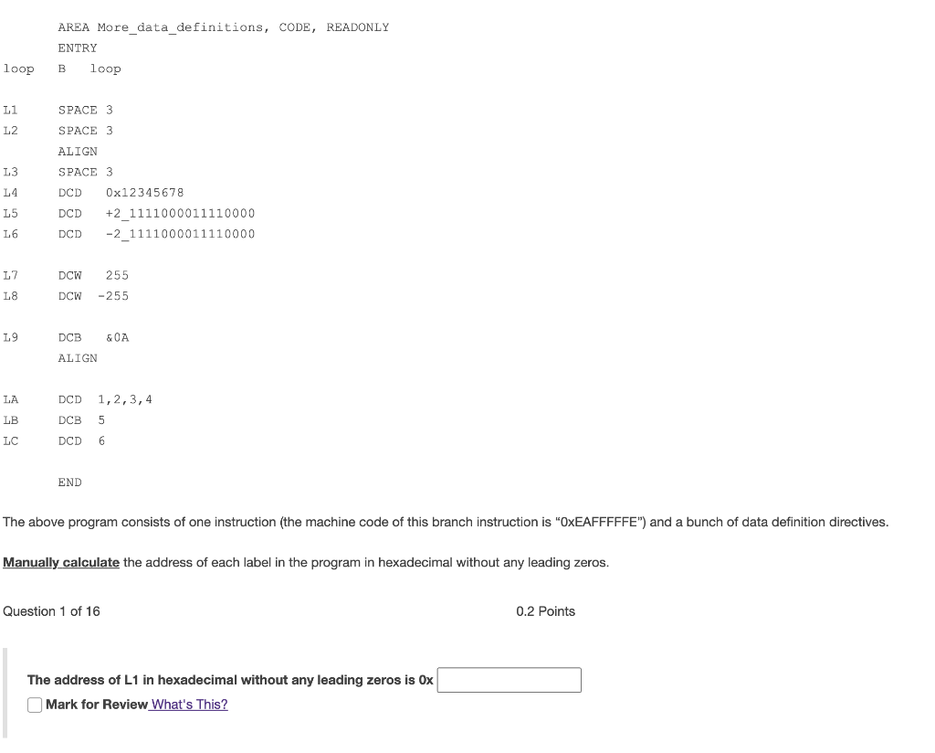 Solved AREA More_data_definitions, CODE, READONLY ENTRY B | Chegg.com