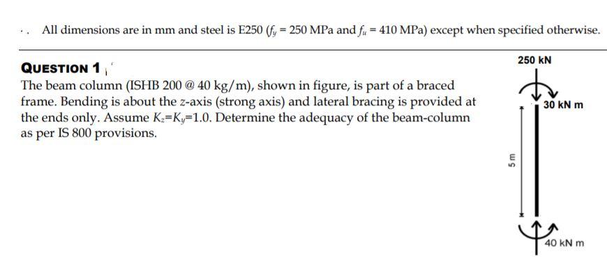 Solved *. All dimensions are in mm and steel is E250 (fy = | Chegg.com