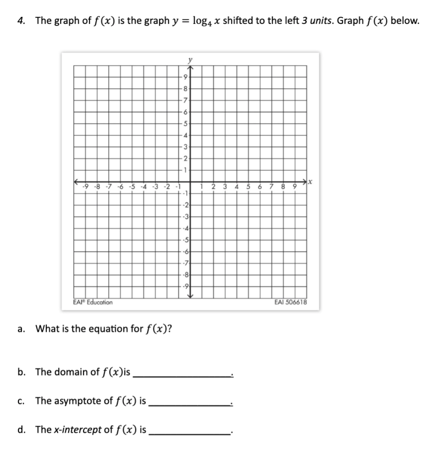 Solved The graph of f(x) ﻿is the graph y=log4x ﻿shifted to | Chegg.com
