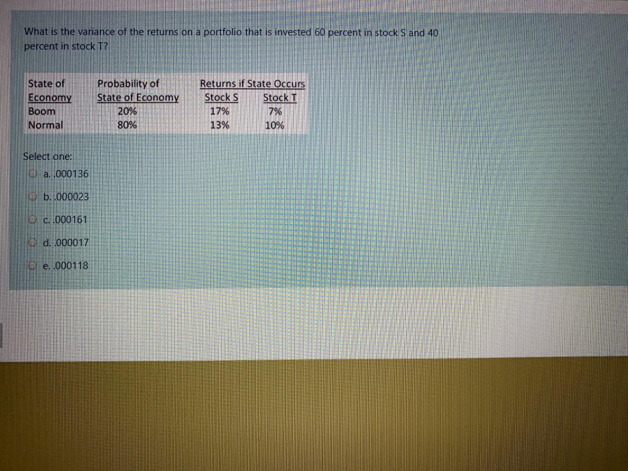 Solved What is the variance of the returns on a portfolio | Chegg.com