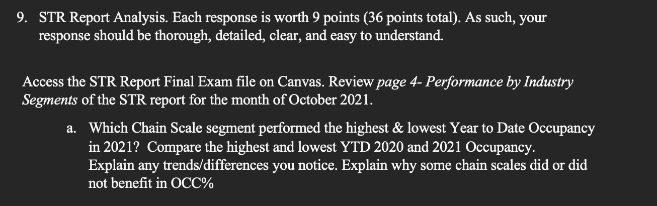 Solved 9. STR Report Analysis. Each response is worth 9 | Chegg.com