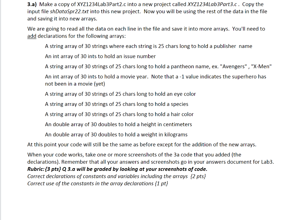 Solved 3.a) Make a copy of XYZ1234Lab3Part2.c into a new | Chegg.com
