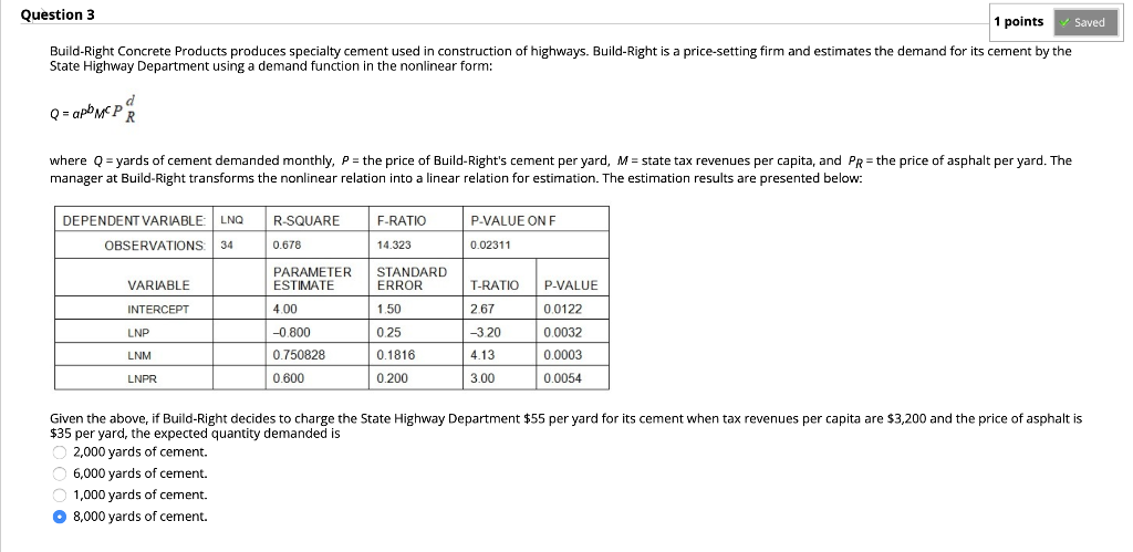 Solved Question 3 1 points Saved Build-Right Concrete | Chegg.com
