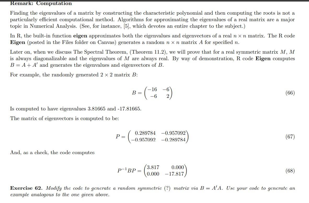 Solved Finding the eigenvalues of a matrix by constructing | Chegg.com