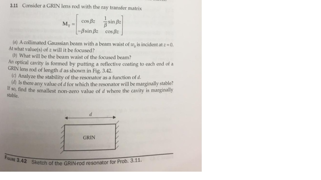 3.11 Consider a GRIN lens rod with the ray transfer | Chegg.com