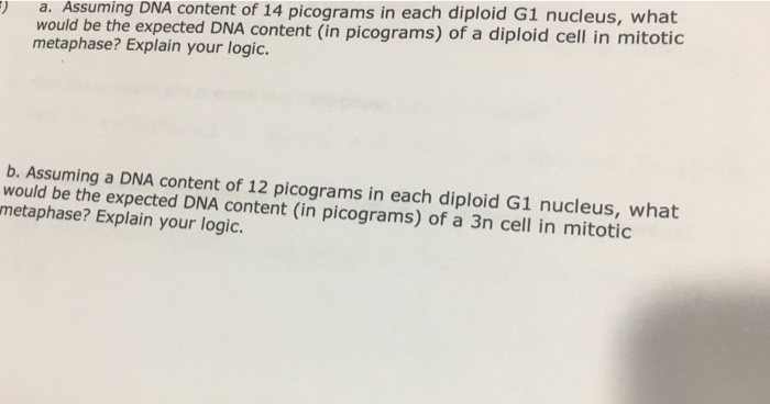 Solved a. Assuming DNA content of 14 picograms in each | Chegg.com