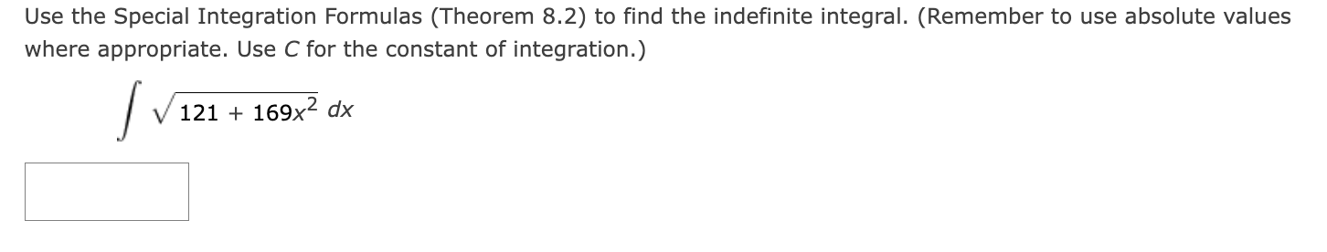 Solved Use the Special Integration Formulas (Theorem 8.2) to | Chegg.com