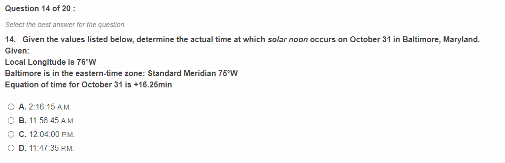 Solved Question 14 ﻿of 20 ﻿:Select the best answer for the | Chegg.com