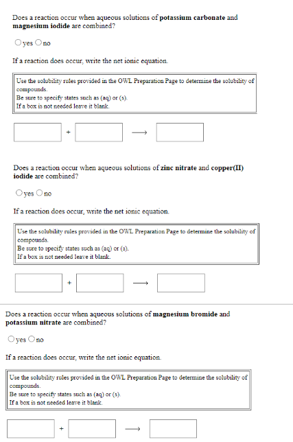 Solved Does a reaction occur when aqueous solutions of | Chegg.com