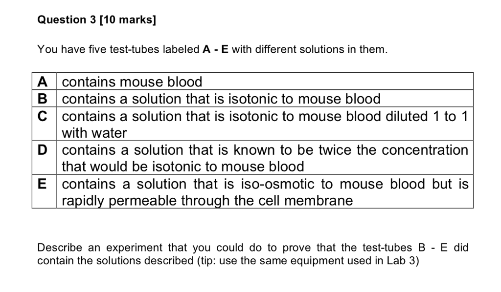 Solved Question 3 [10 marks] You have five test-tubes | Chegg.com