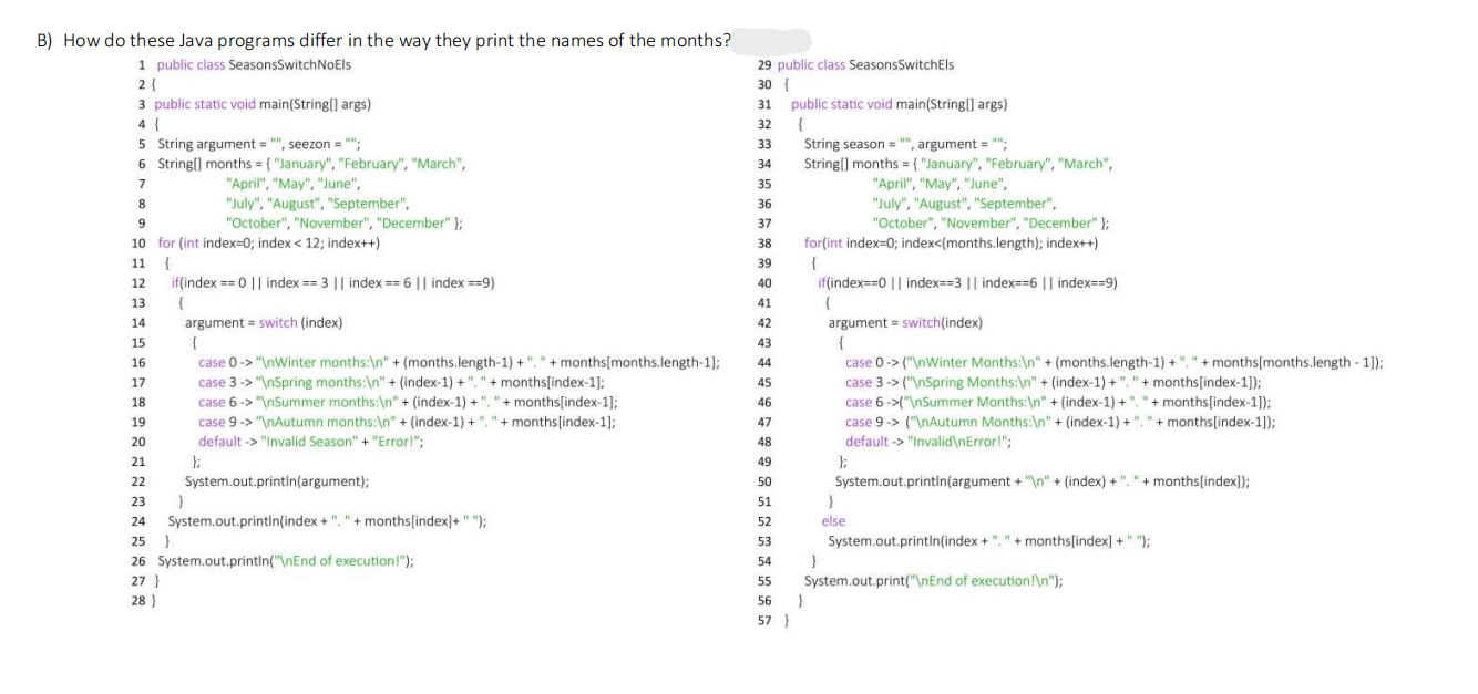 Solved B) ﻿How do these Java programs differ in the way they | Chegg.com
