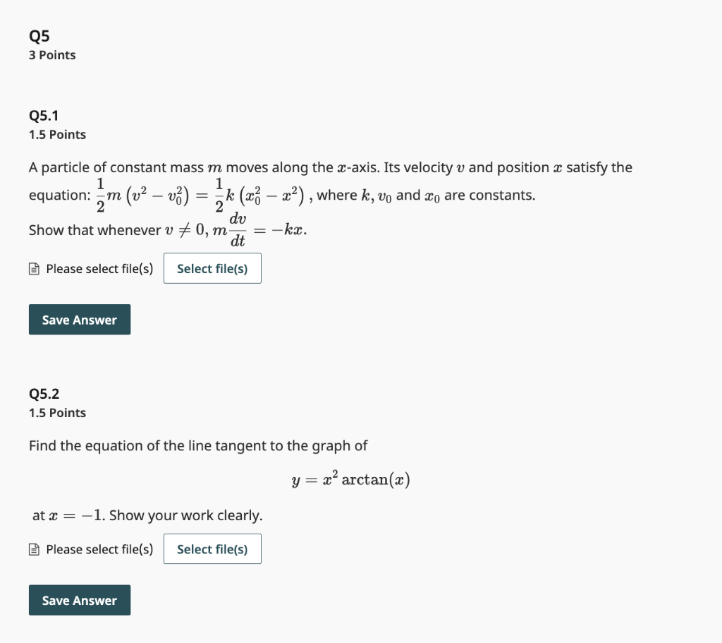 Solved Q5.1 1.5 Points A particle of constant mass m moves | Chegg.com