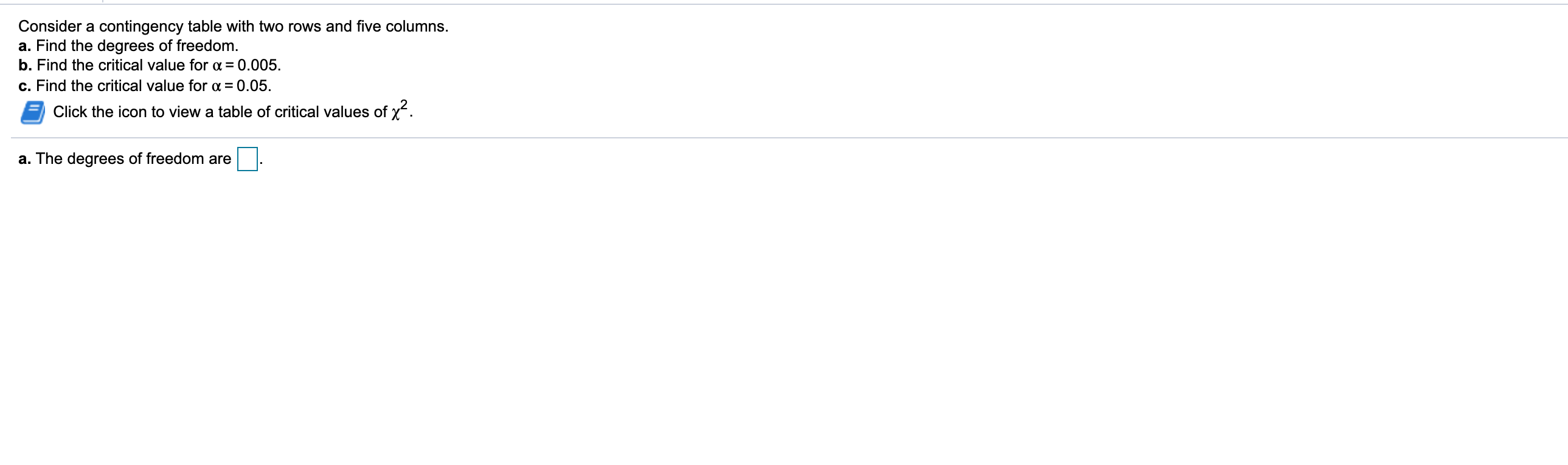 Consider a contingency table with two rows and five | Chegg.com