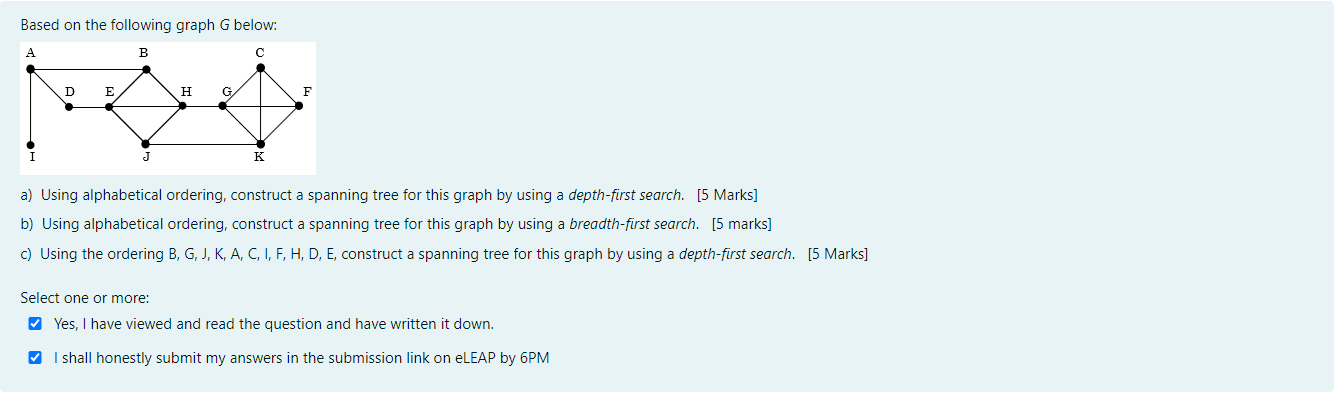 Solved Based on the following graph G below: А B с D E н G F | Chegg.com