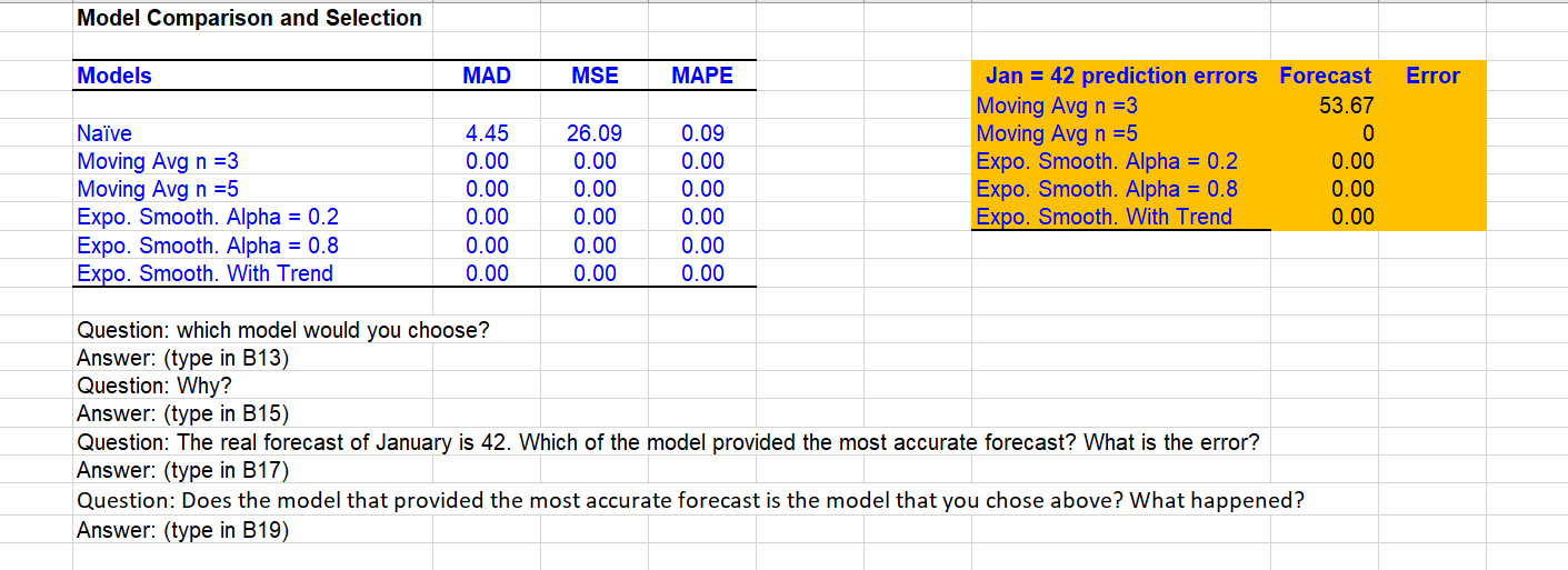 In the sheet "Compare", the model accuracy metrics | Chegg.com