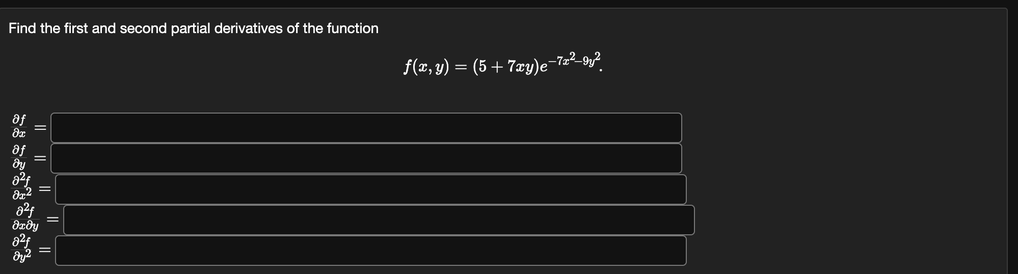 Solved Find the first and second partial derivatives of the | Chegg.com