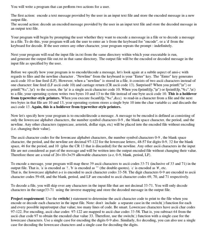 Solved You will write a program that can perform two actions | Chegg.com