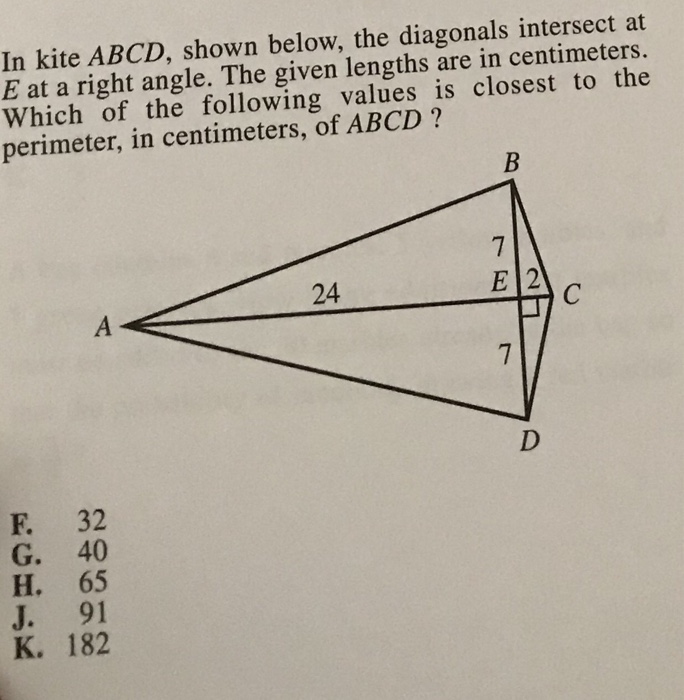 Solved In kite ABCD, shown below, the diagonals intersect at | Chegg.com