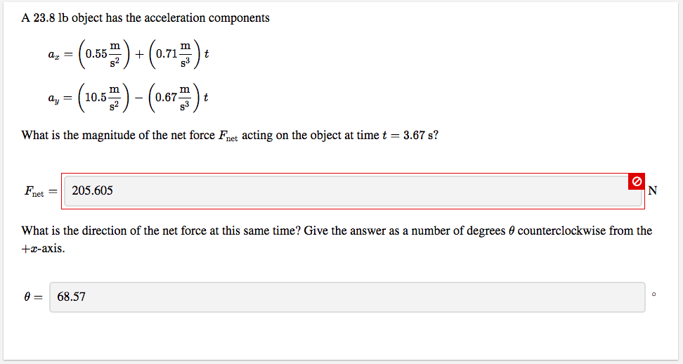 Solved A 23.8 lb object has the acceleration components . = | Chegg.com