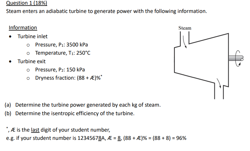 Solved Steam enters an adiabatic turbine to generate power | Chegg.com