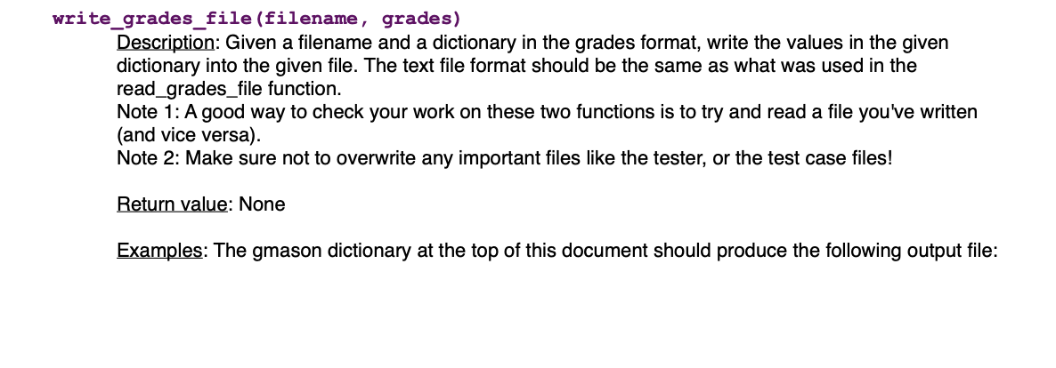 write_grades_file(filename, grades) Description: | Chegg.com