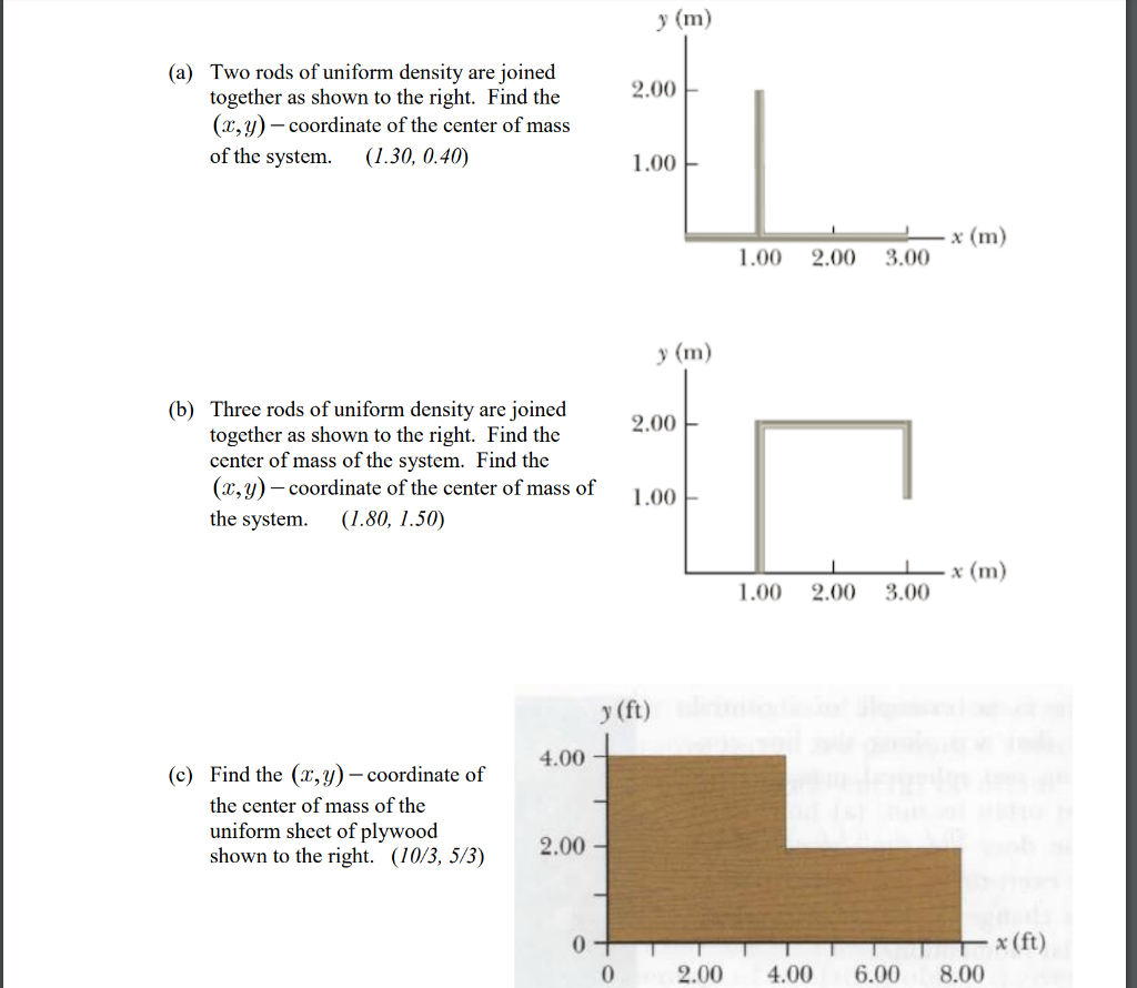 Solved y (m) Two rods of uniform density are joined together | Chegg.com