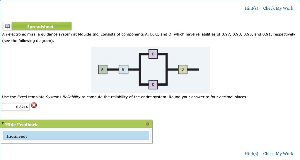 Solved Hint(s) Check My Work Spreadsheet An electronic | Chegg.com