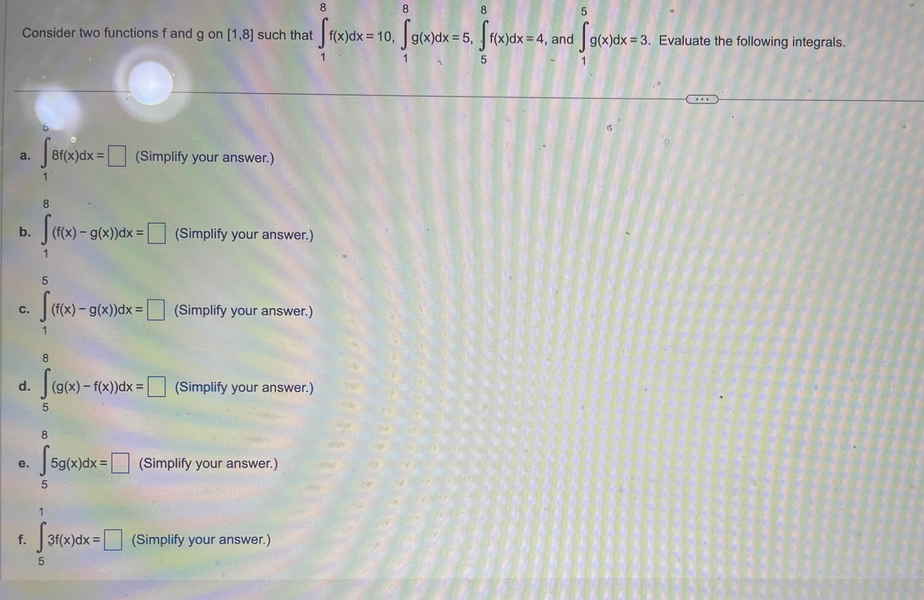 Solved Consider two functions f and g ﻿on 1,8 ﻿such that | Chegg.com