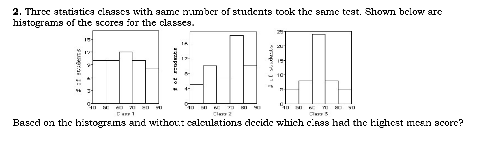 Solved 2. Three statistics classes with same number of | Chegg.com