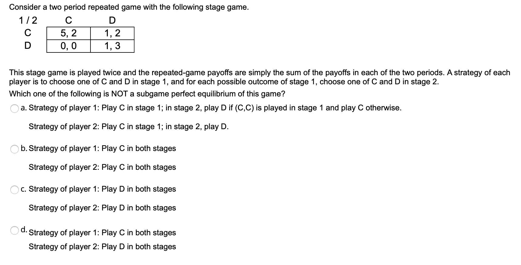Solved Consider a two period repeated game with the | Chegg.com