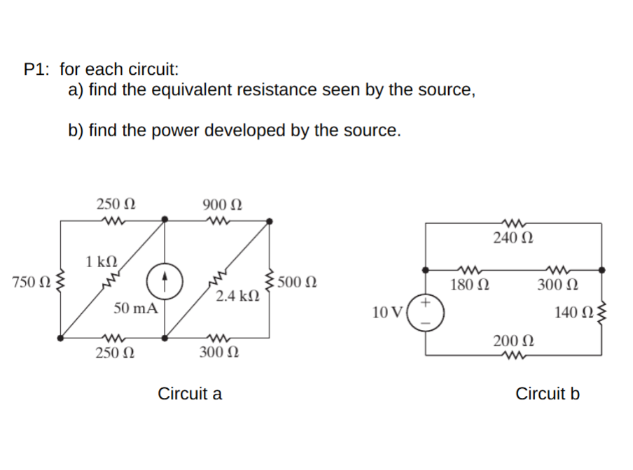 Solved P1: for each circuit: a) ﻿find the equivalent | Chegg.com