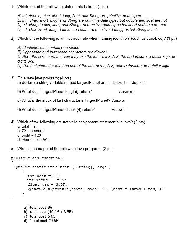 Solved 1) Which one of the following statements is true? (1 | Chegg.com