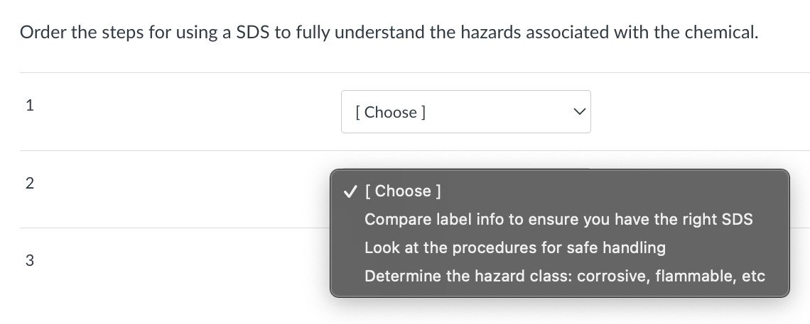 Solved Order the steps for using a SDS to fully understand | Chegg.com