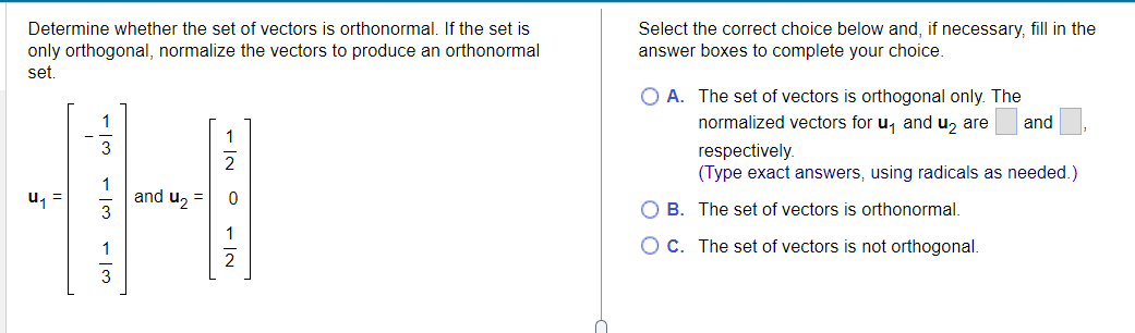 Solved Determine whether the set of vectors is orthonormal. | Chegg.com