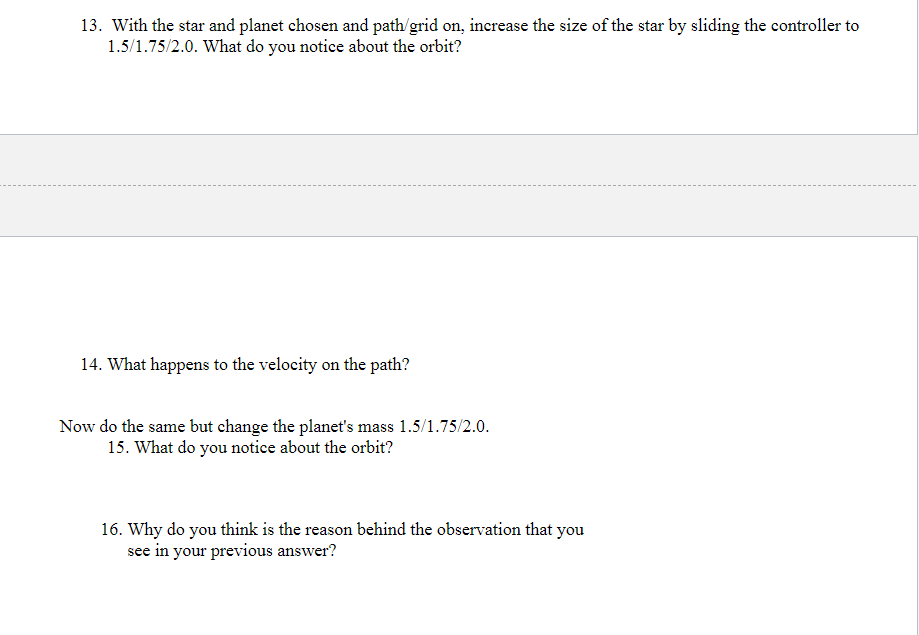 Solved 13. With the star and planet chosen and path/grid on, | Chegg.com