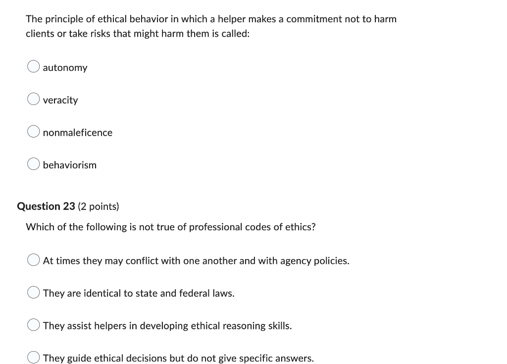 Solved The principle of ethical behavior in which a helper | Chegg.com