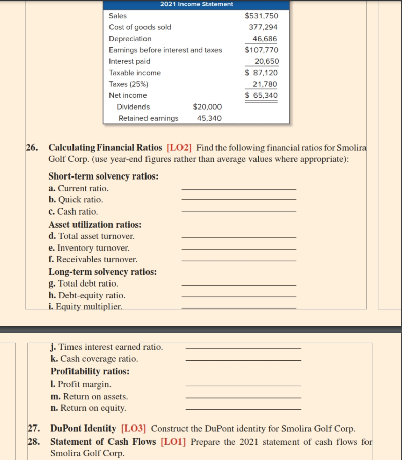 Solved 26 Calculating Financial Ratios [lo2] Find The